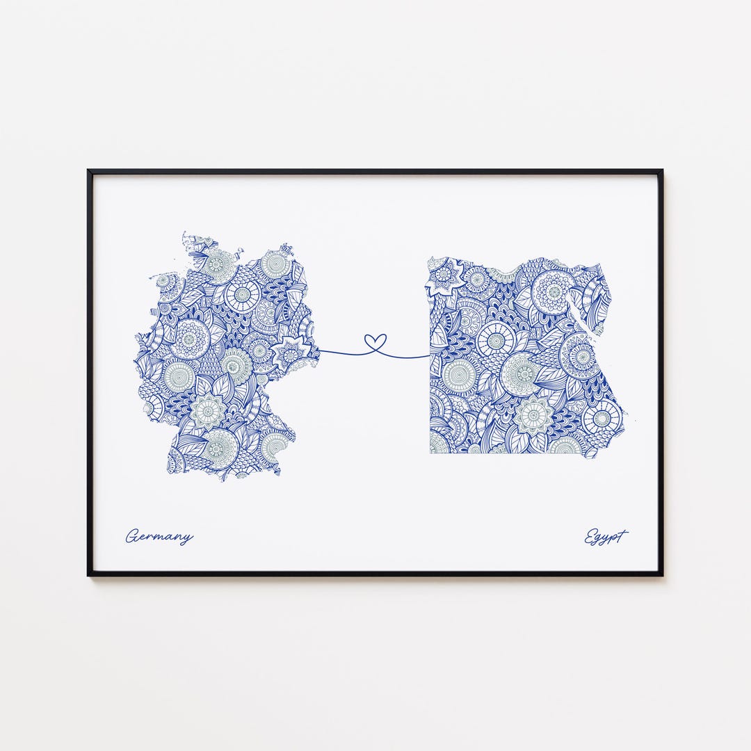 Germany Egypt Map Print, Country Connection Wall Art, Dual Citizenship ...