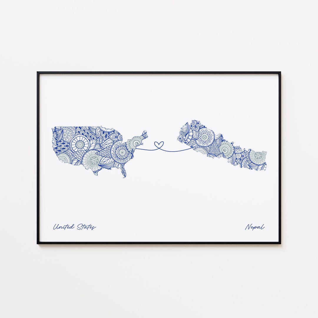 USA Nepal Map Print, Two Countries Friendship Gift, Faraway Love Gift ...