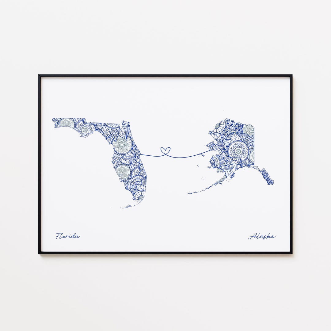 Florida Alaska Map Print, Two States Love Art, Long Distance Gift - Etsy