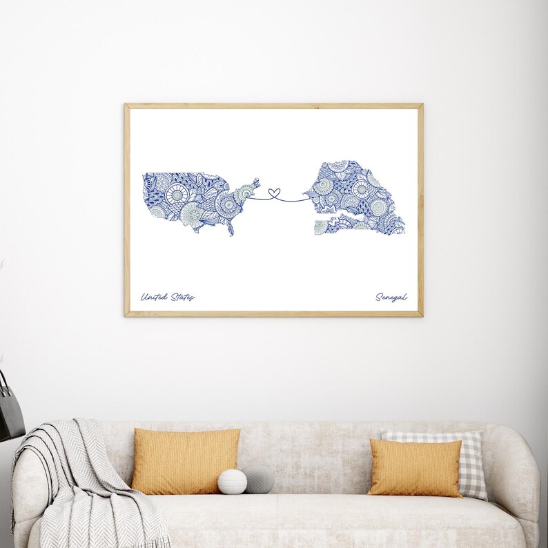 USA Senegal Map Print, Country Connection Map, Friendship Travel Print ...