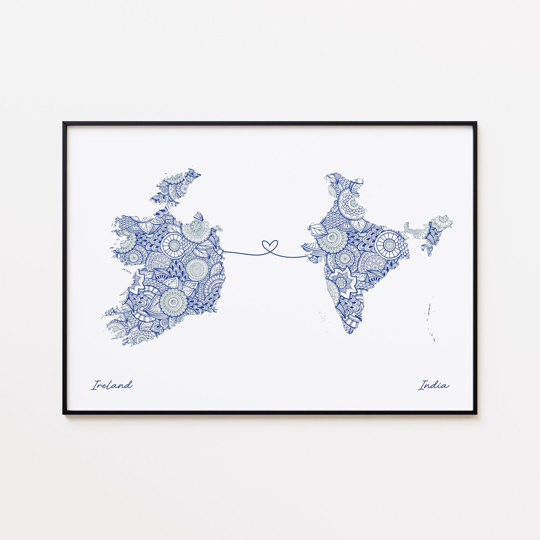 Ireland India Map Print, Moving Abroad Gift, Friendship Travel Print - Etsy