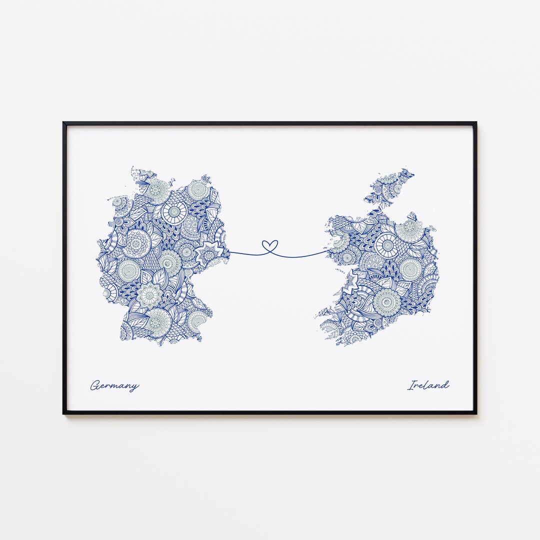 Germany Ireland Map Print, Moving Abroad Gift, Minimal Travel Wall Art ...