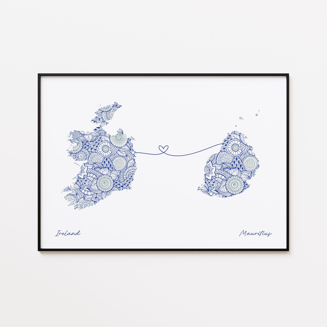 Ireland Mauritius Map Print, Country Heart Map, Friendship Map Print - Etsy