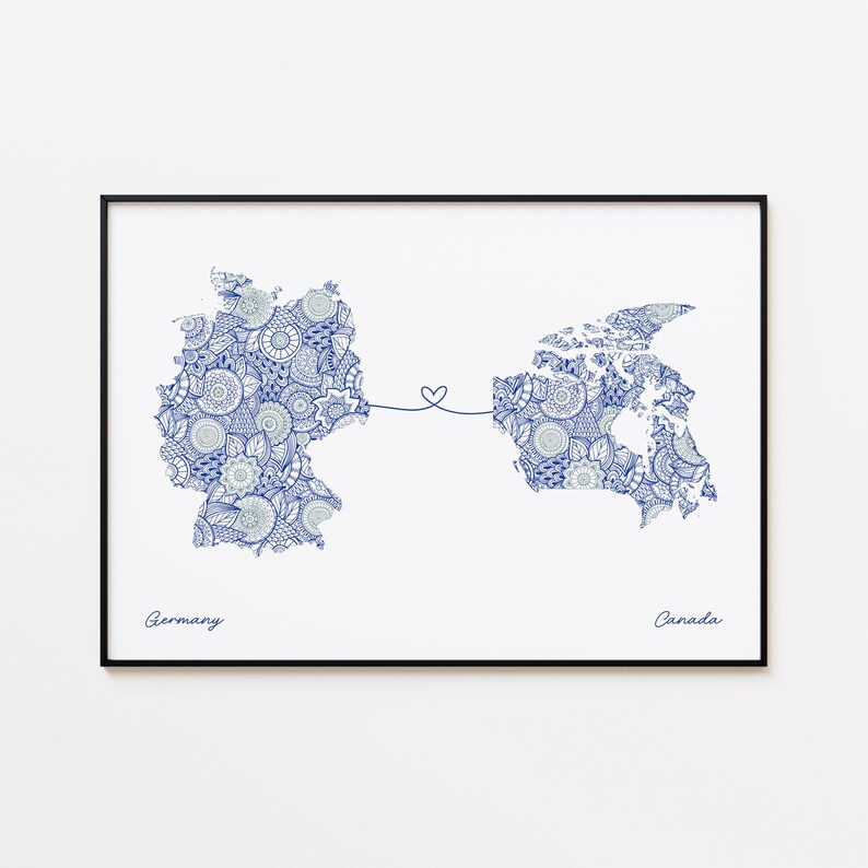 Germany Canada Map Print, Two Countries Travel Art, Housewarming Gift ...