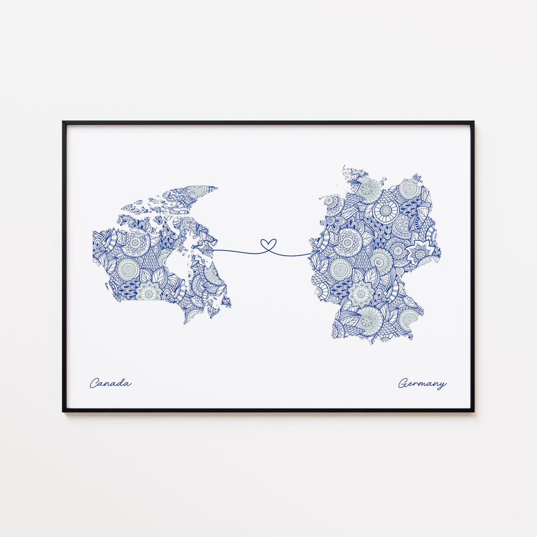 Canada Germany Map Print, Country Connection Wall Art, Borderless Love ...
