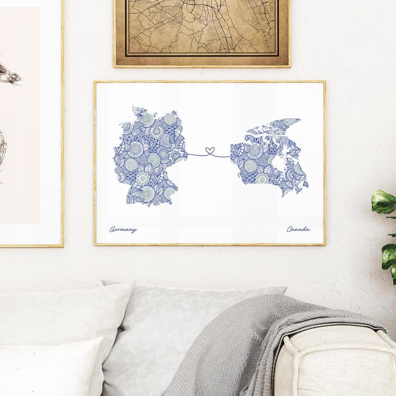 Germany Canada Map Print, Two Countries Travel Art, Housewarming Gift ...