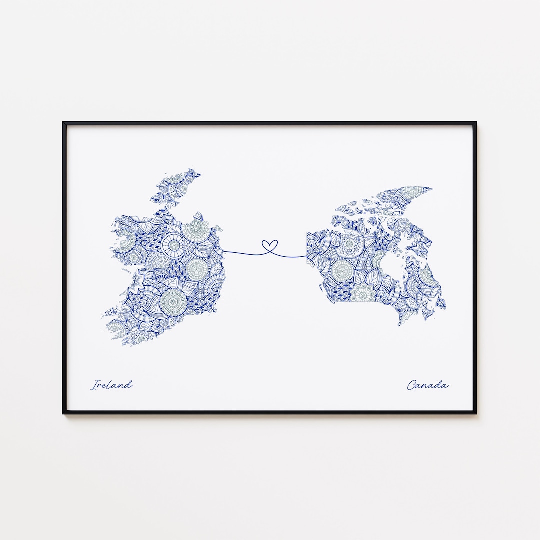 Ireland Canada Map Print, Countries Connection Map, Friendship Map ...