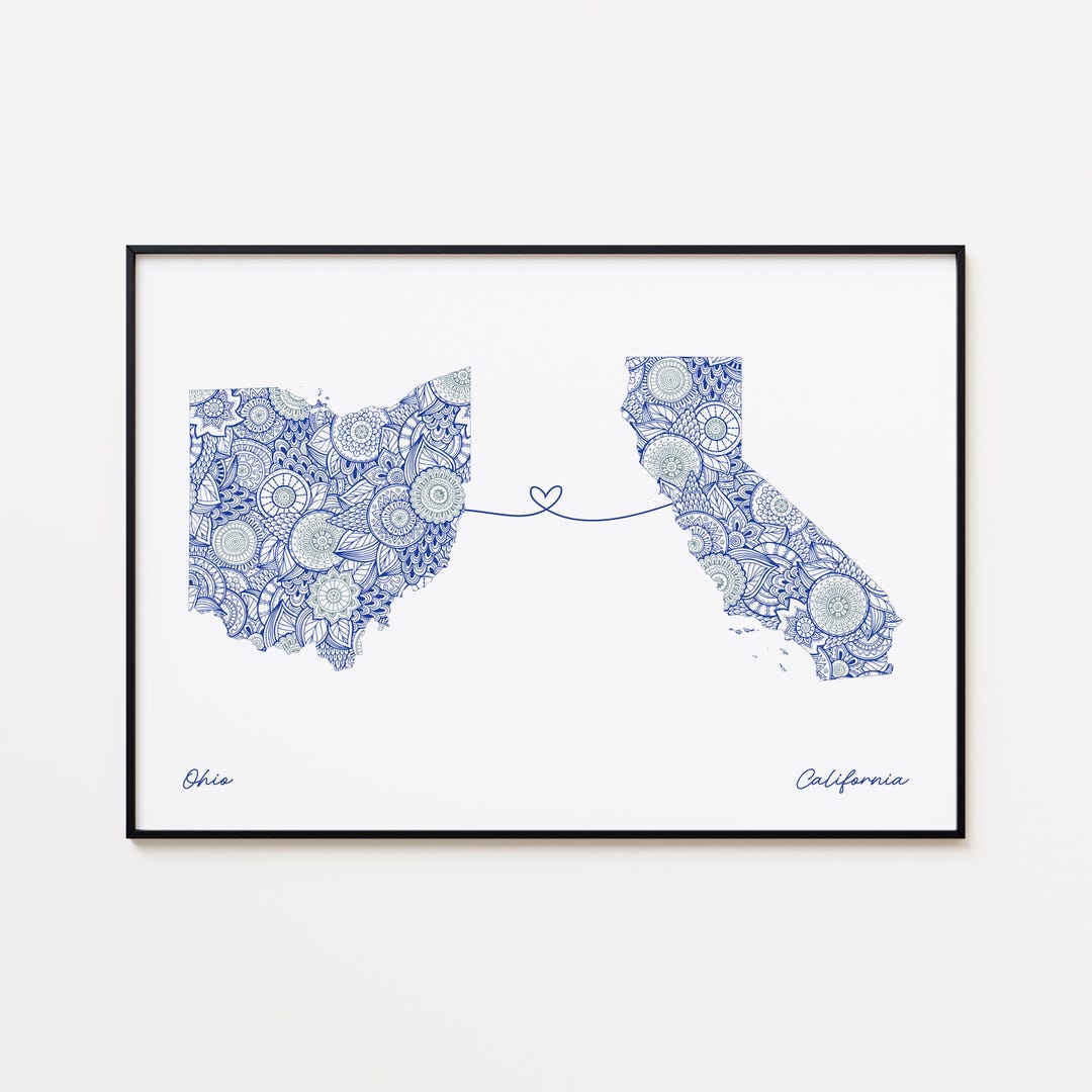 Ohio California Map Print, State Connection Print, Faraway Love Gift - Etsy