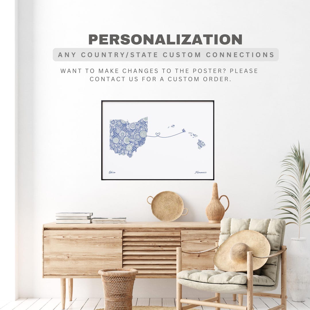 Custom Connection Map of Any State or Country, Personalized Print Gift ...