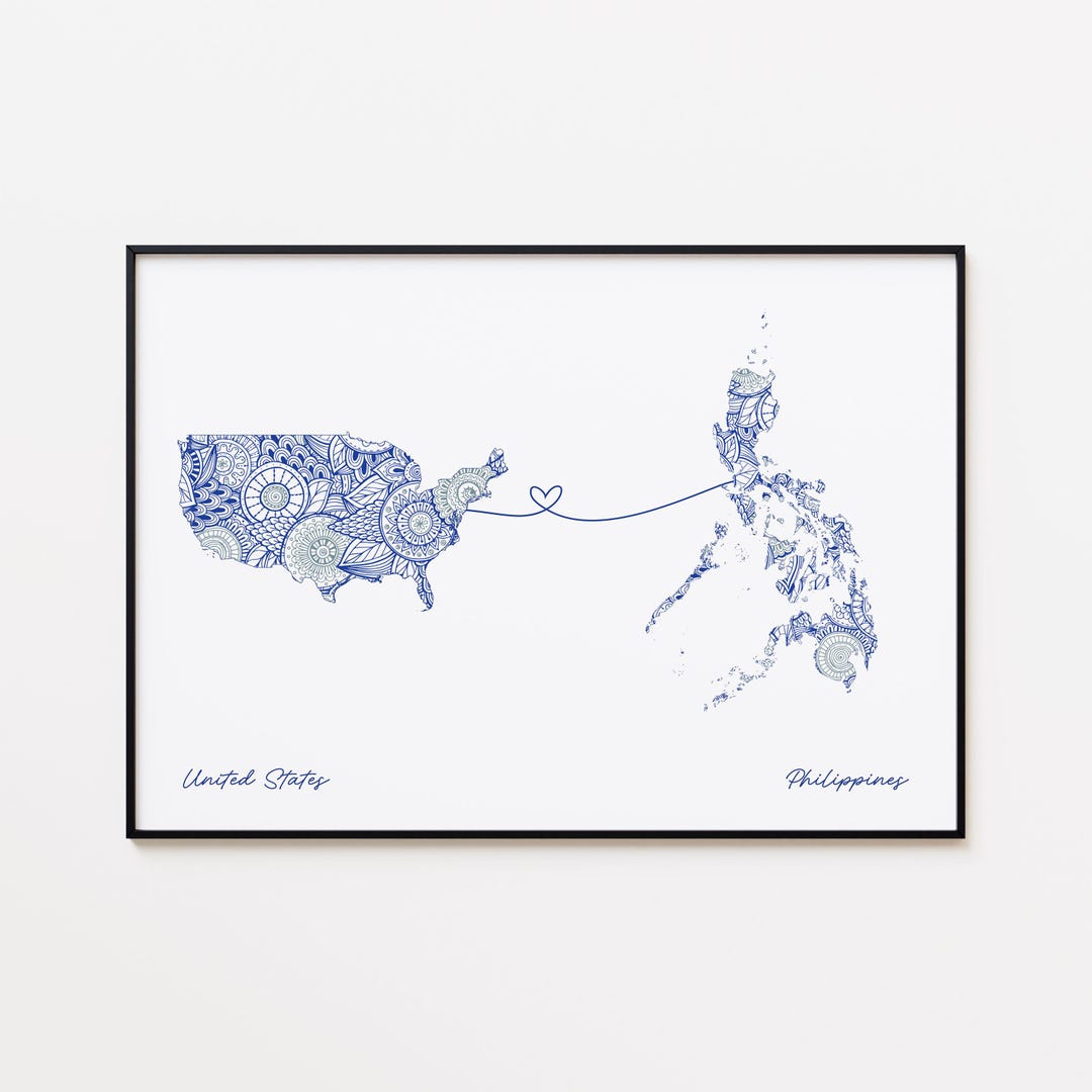 USA Philippines Map Print, Countries Connection Map, Friendship Travel ...