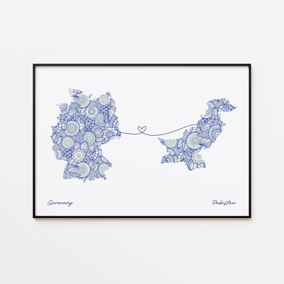 Germany Pakistan Map Print, Country Connection Art, Long Distance Gift ...