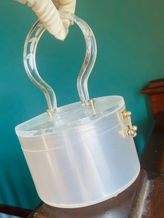 50's Vintage Carved Lucite Ice Purse Handbag Frosted … - Gem