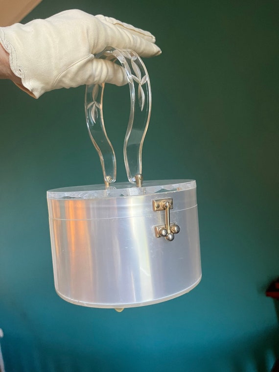 50's Vintage Carved Lucite Ice Purse Handbag Frosted … - Gem