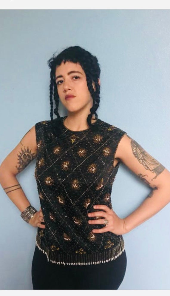 Vintage hand beaded zip - Gem