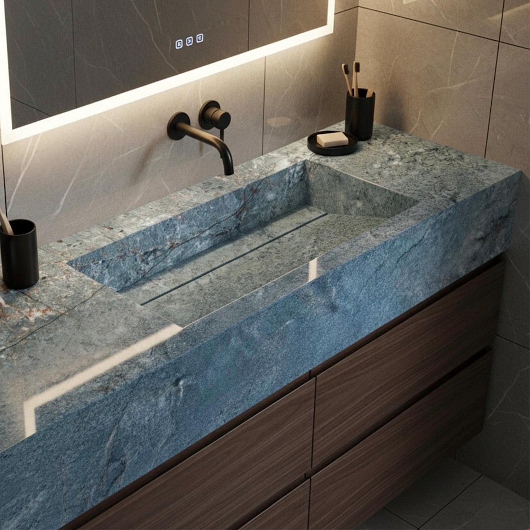 Handcrafted Marble Look Porcelain Sink: Blue-gray Vanity - Etsy