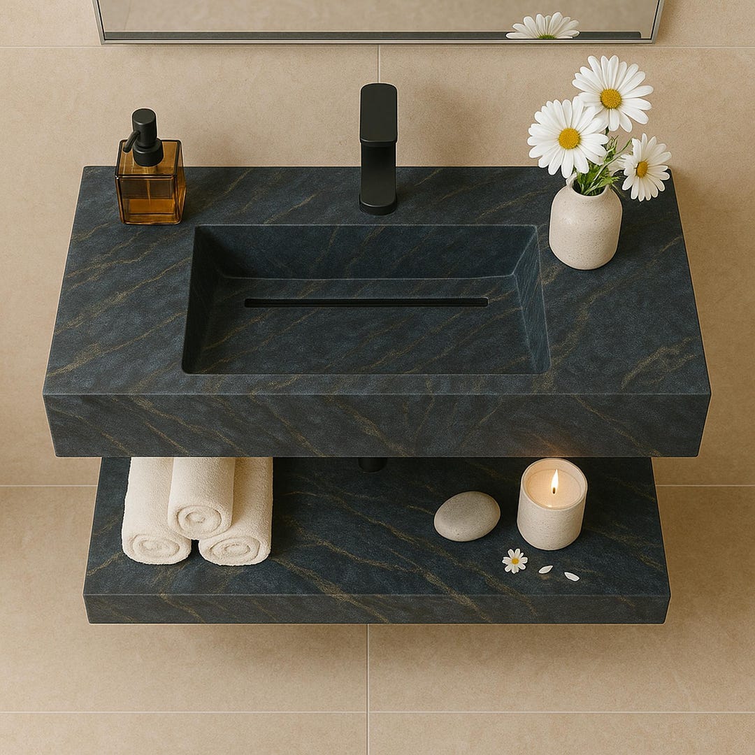 Marble-look Ceramic Sink / Bathroom Vanity Basin – Wall Mounted or ...