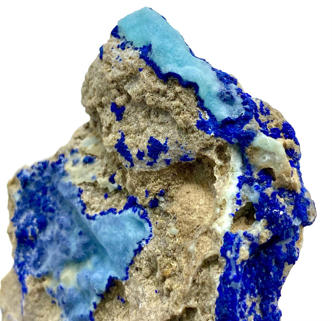 290 Carat Unique Shape Rare Natural Aragonite With Azurite on Matrix ...