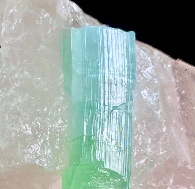 76 Carat Unique Natural Green TOURMALINE Crystal on QUARTZ Specimen ...