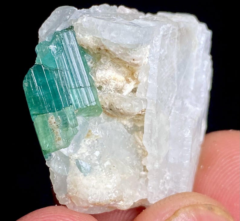 53 Carat Unique Natural Indicolite TOURMALINE Crystal on QUARTZ ...