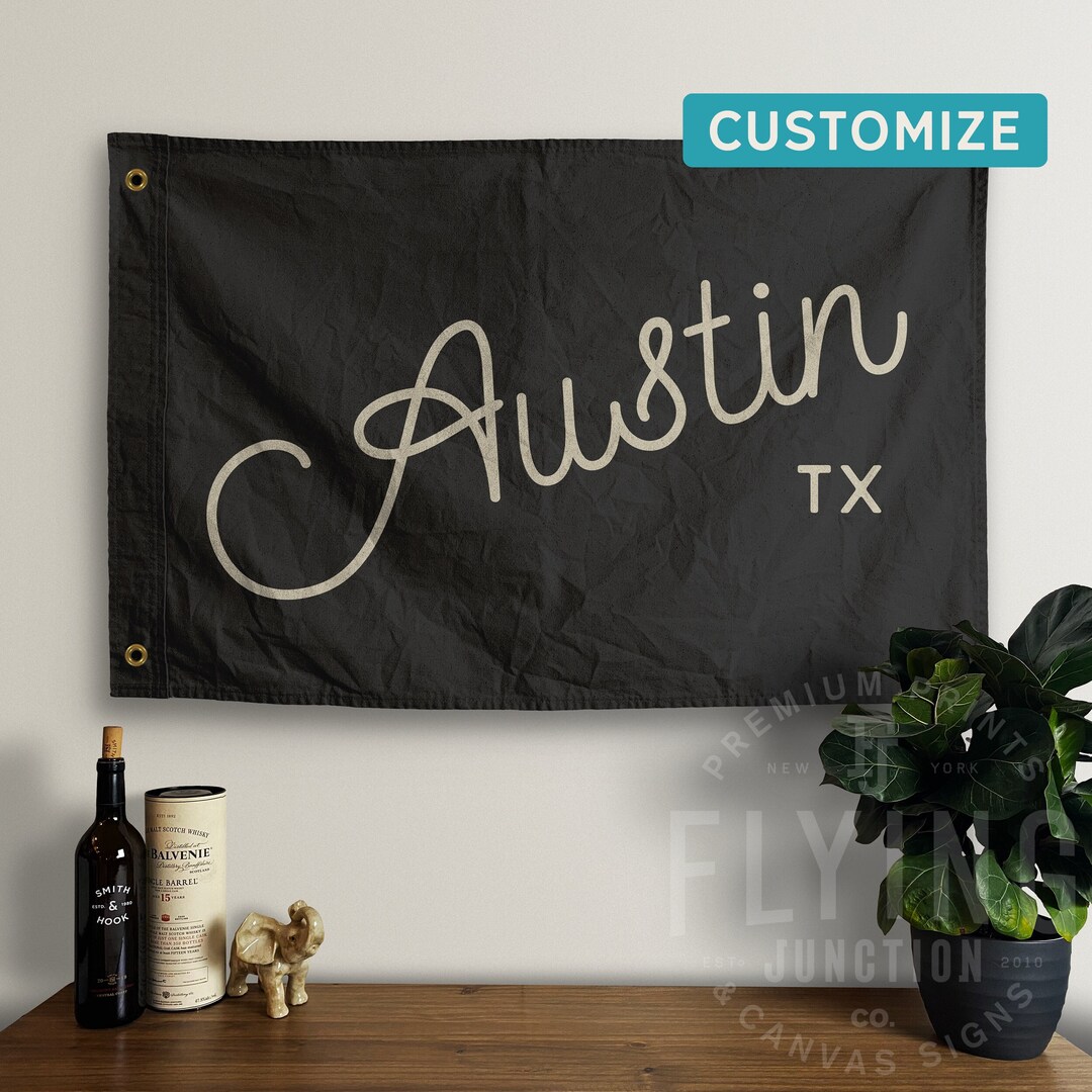 Custom Hand Painted Cotton Canvas Flag: Script Lettering, Vintage Look ...