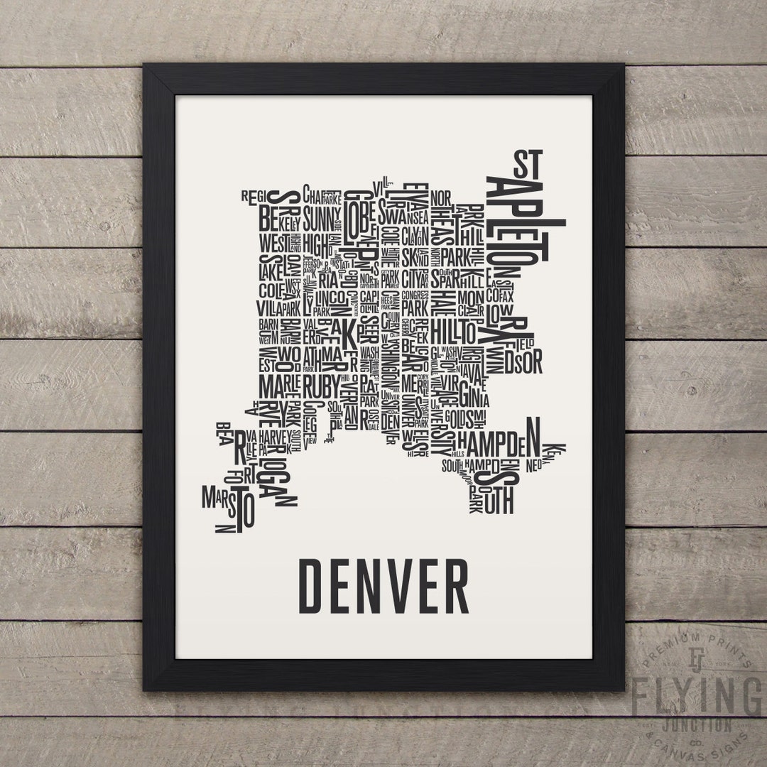 DENVER Neighborhood Typography City Map Print - Etsy