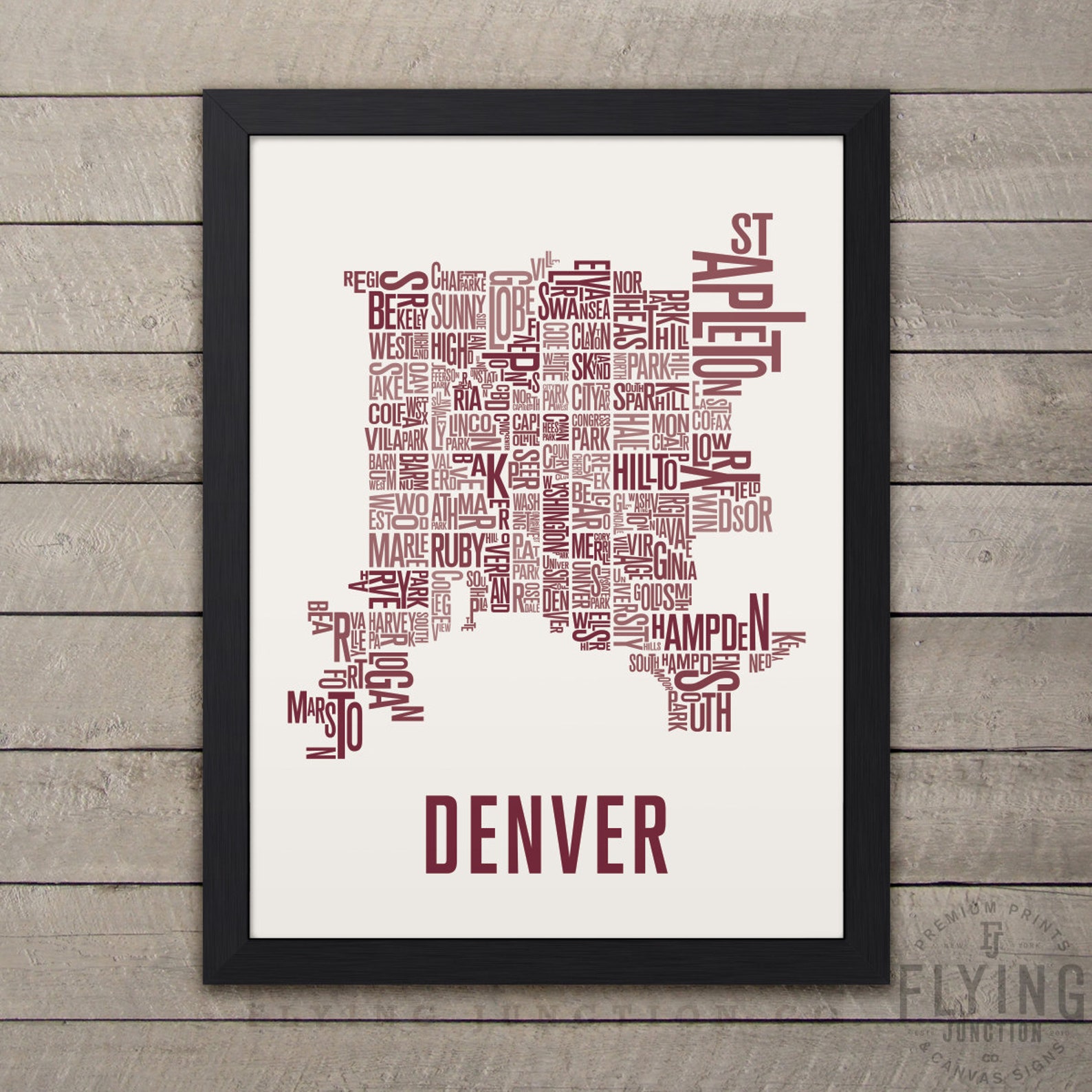 Denver Typography Map Denver Neighborhoods Print Denver Map | Etsy