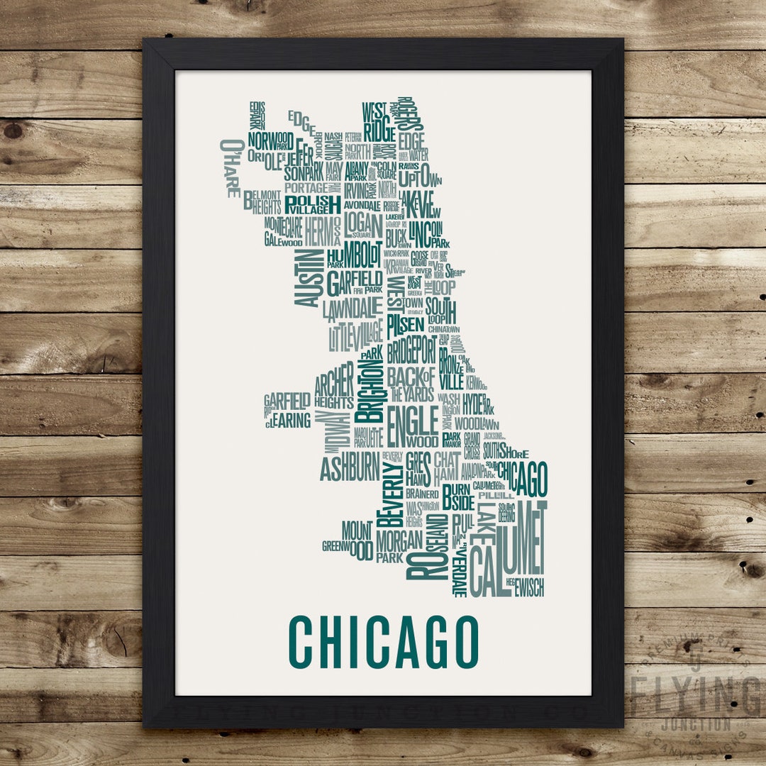 CHICAGO Neighborhood Map Print, Chicago Wall Art, Chicago Typography ...