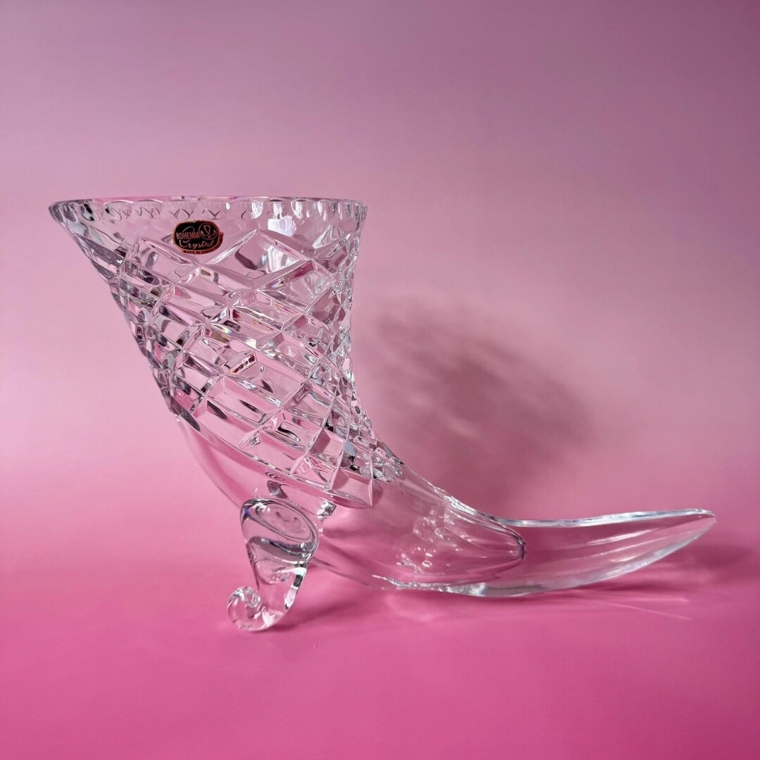 Bohemia Crystal Cornucopia Vase Horn Footed Vase. - Etsy