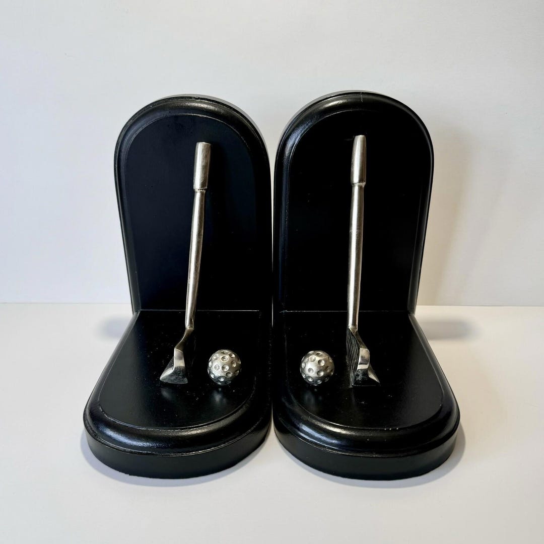 Vintage Golf Club and Ball Bookends. Black Wood & Metal. - Etsy
