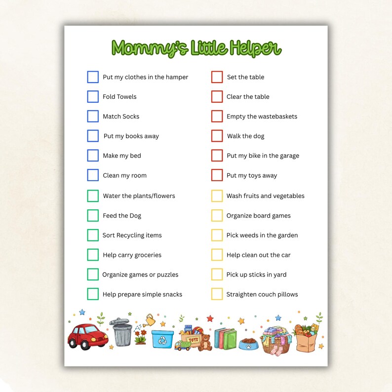 Mommy's Little Helper Chore Chart, Kids Summer Routine Checklist (PDF ...