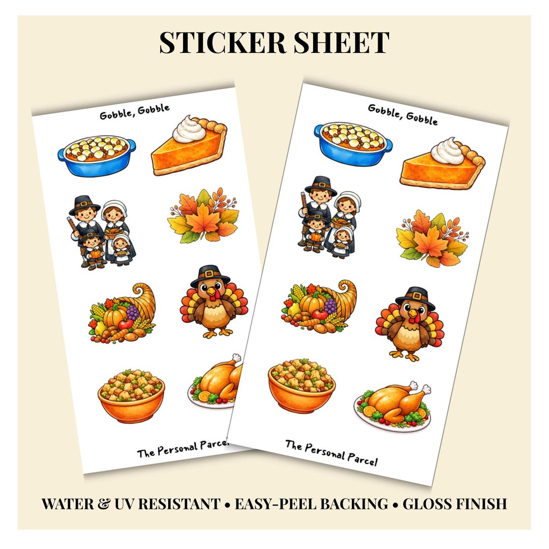 Thanksgiving Sticker Sheet | Water & UV Resistant | Gloss Finish! - Etsy