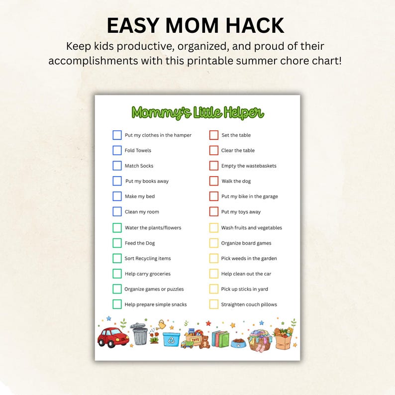 Mommy's Little Helper Chore Chart, Kids Summer Routine Checklist (PDF ...