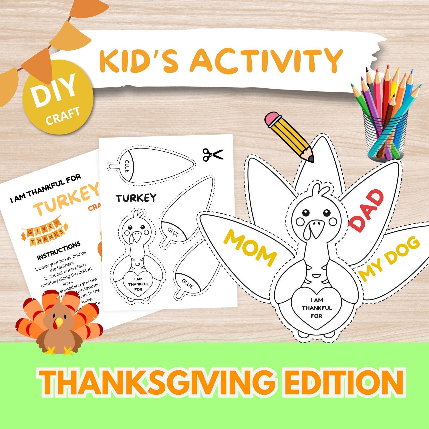 Manualidad de pavo de Acción de Gracias para niños / Actividad de ...