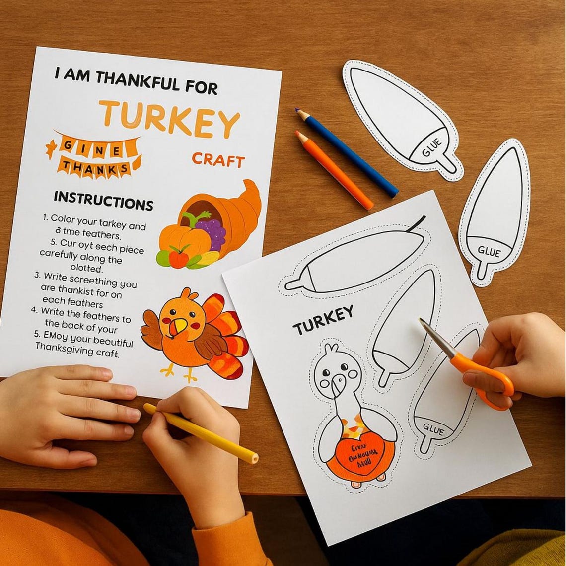 Manualidad de pavo de Acción de Gracias para niños / Actividad de ...