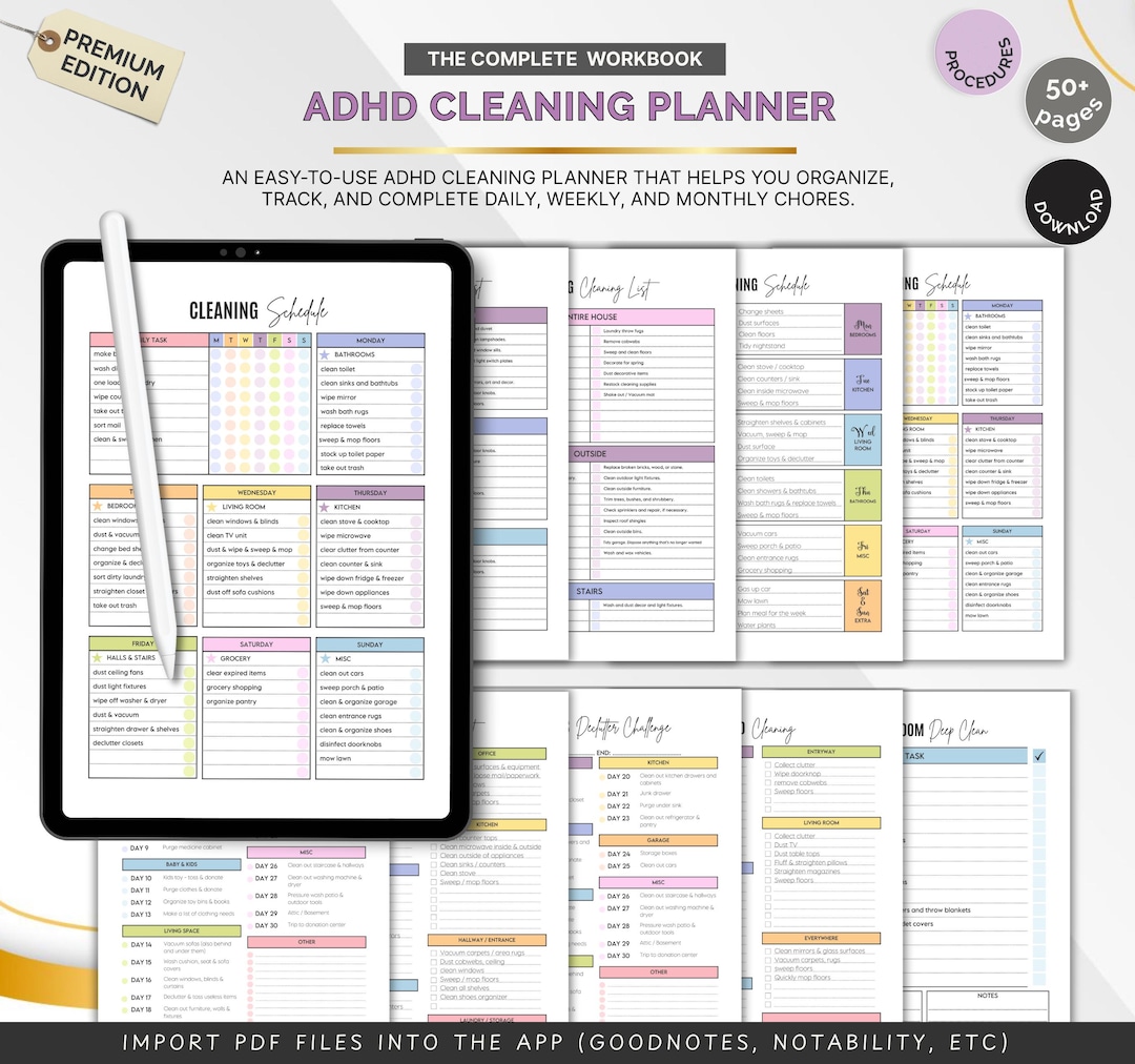 ADHD Cleaning Planner Printable | Daily & Weekly Cleaning Checklist for ...