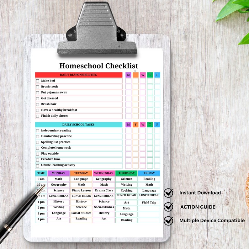 Homeschool Planner Printable | Daily & Weekly Checklist (editable PDF ...