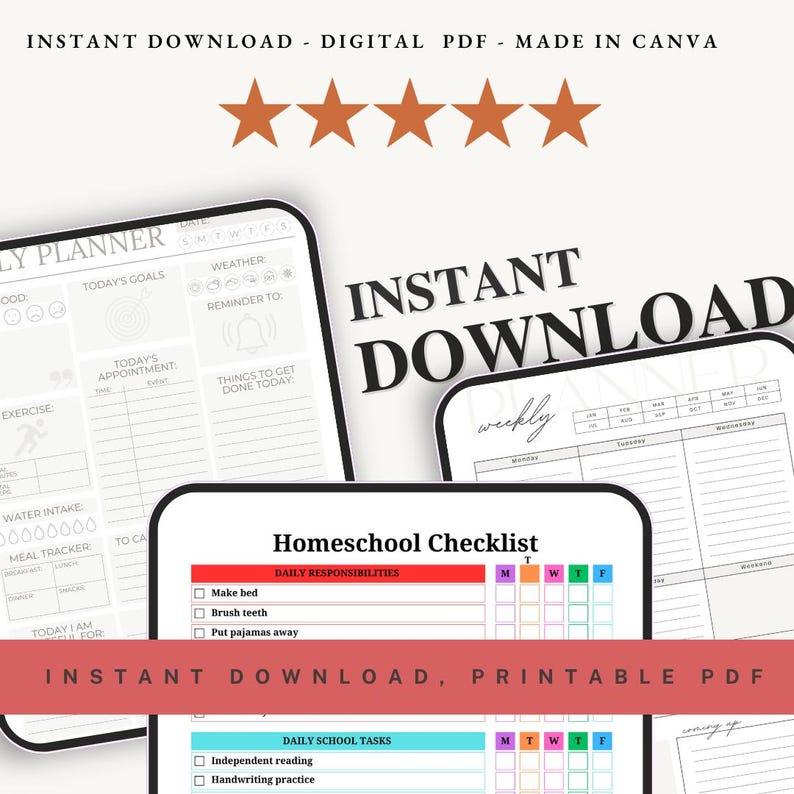 Homeschool Planner Printable | Daily & Weekly Checklist (editable PDF ...