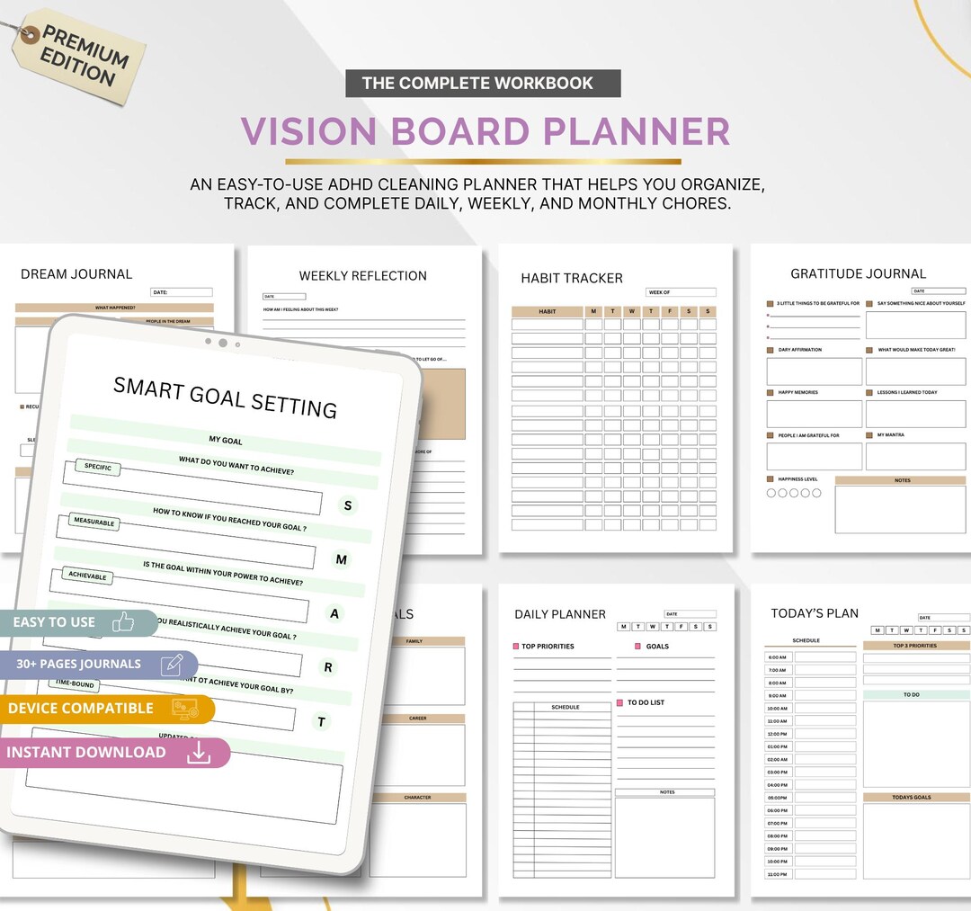 Vision Board Planner Printable: Goal Setting and Manifestation PDF ...