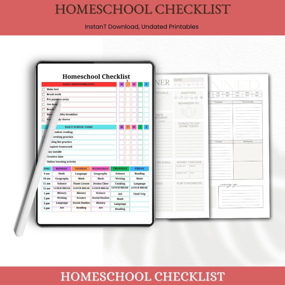 Homeschool Planner Printable | Daily & Weekly Checklist (editable PDF ...