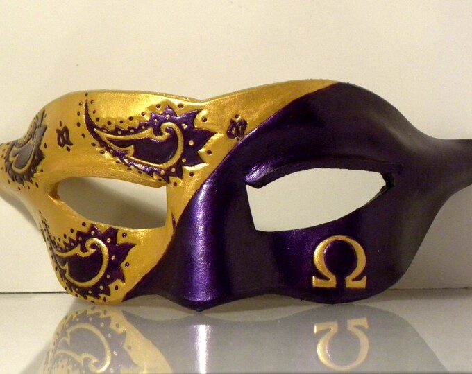 Omega Psi Phi Embossed Classic Half Mask in Metallic Royal Purple ...