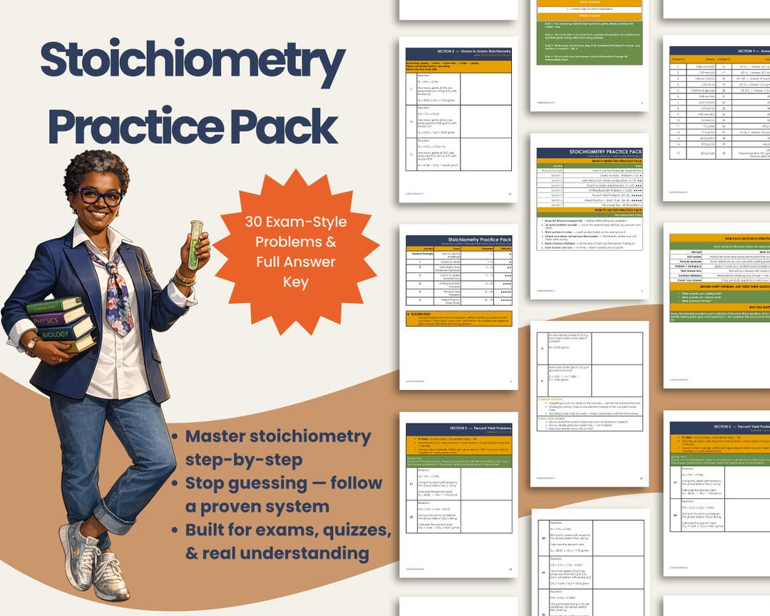 Stoichiometry Practice Pack | Chemistry Problems With Answer Key (PDF ...