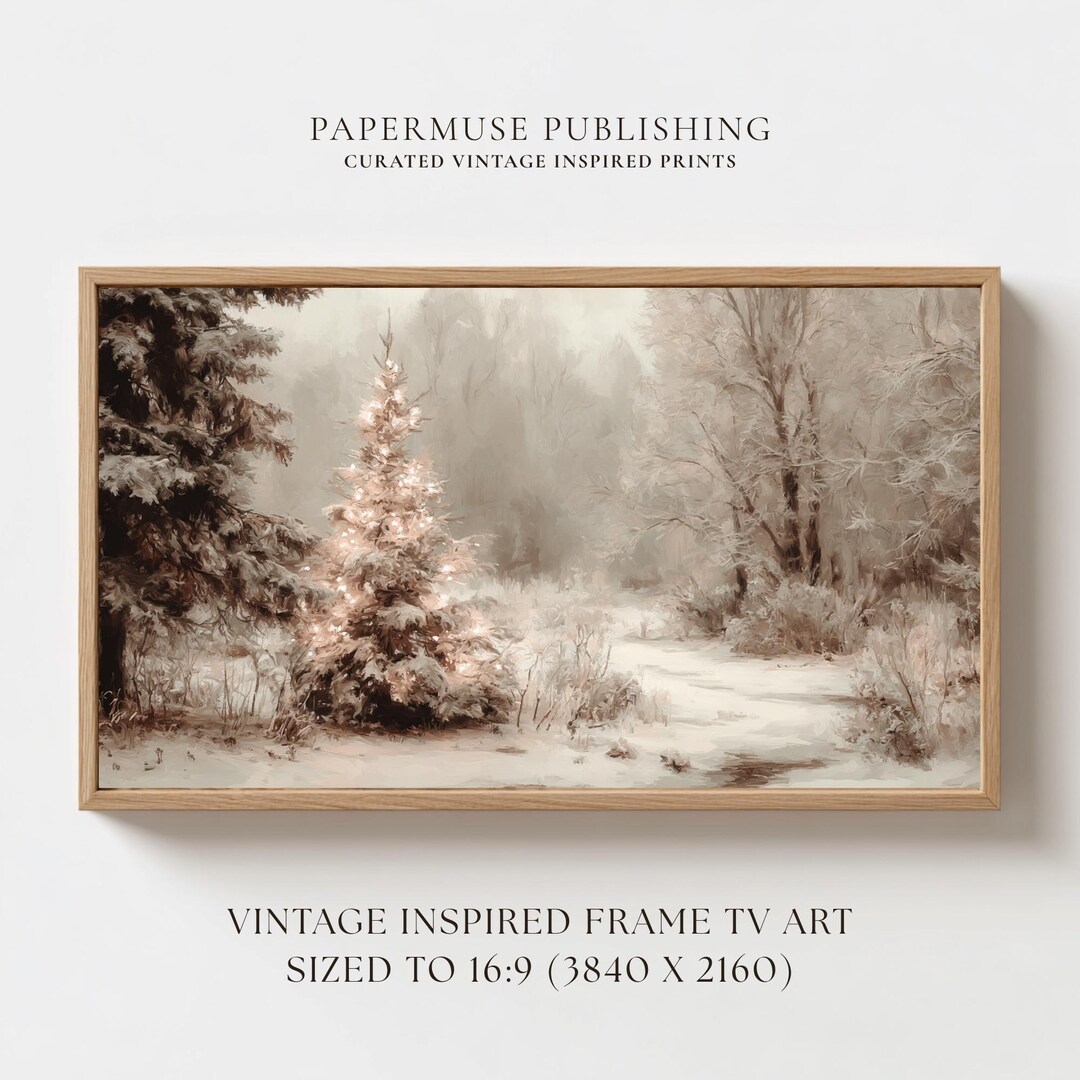 Vintage Winter Woodland Christmas Frame TV Art, Christmas Tree Forest ...