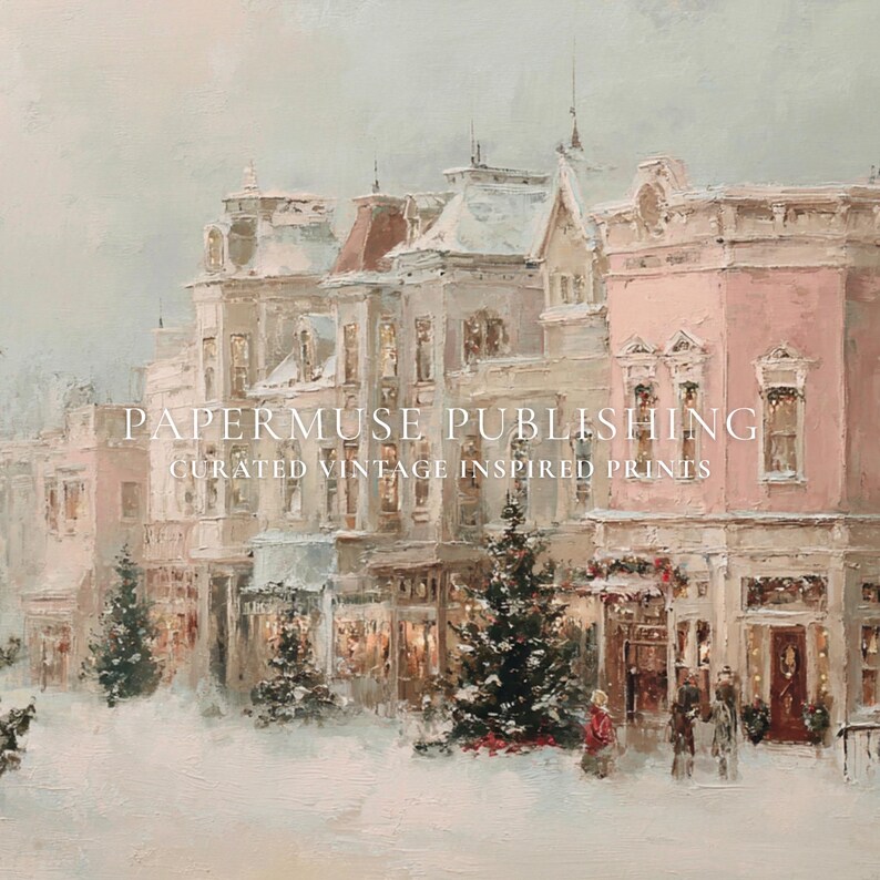 Vintage Christmas Village Frame TV Art, Pink Pastel Winter Town ...