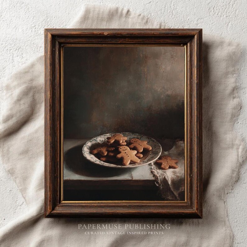Vintage Christmas Baking Still Life, Rustic Gingerbread Cookie Print ...