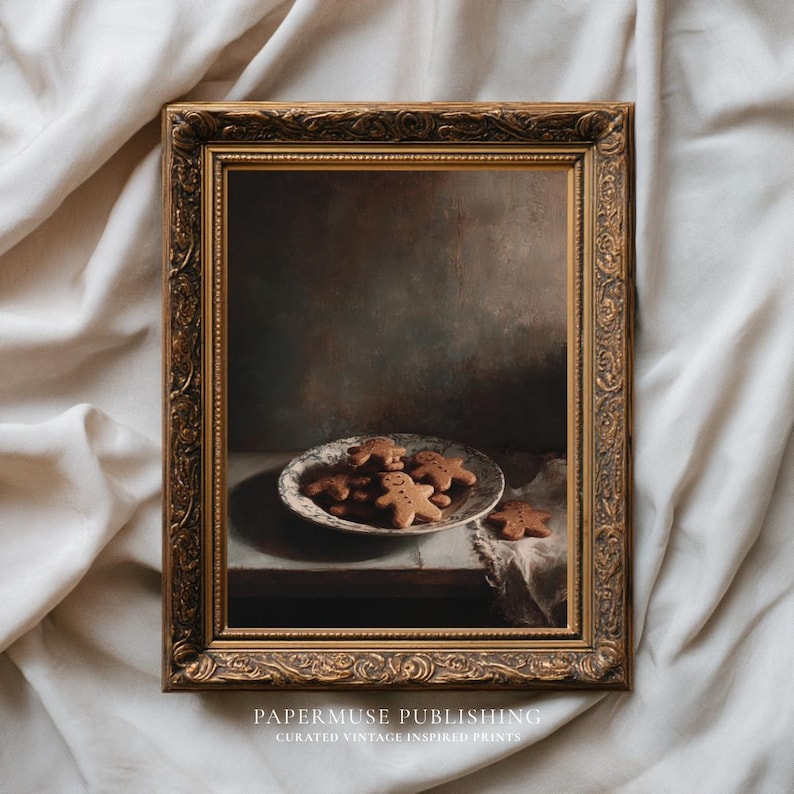 Vintage Christmas Baking Still Life, Rustic Gingerbread Cookie Print ...