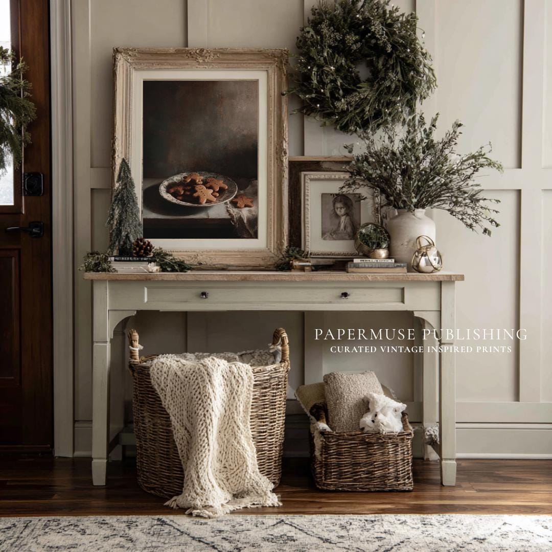 Vintage Christmas Baking Still Life, Rustic Gingerbread Cookie Print ...