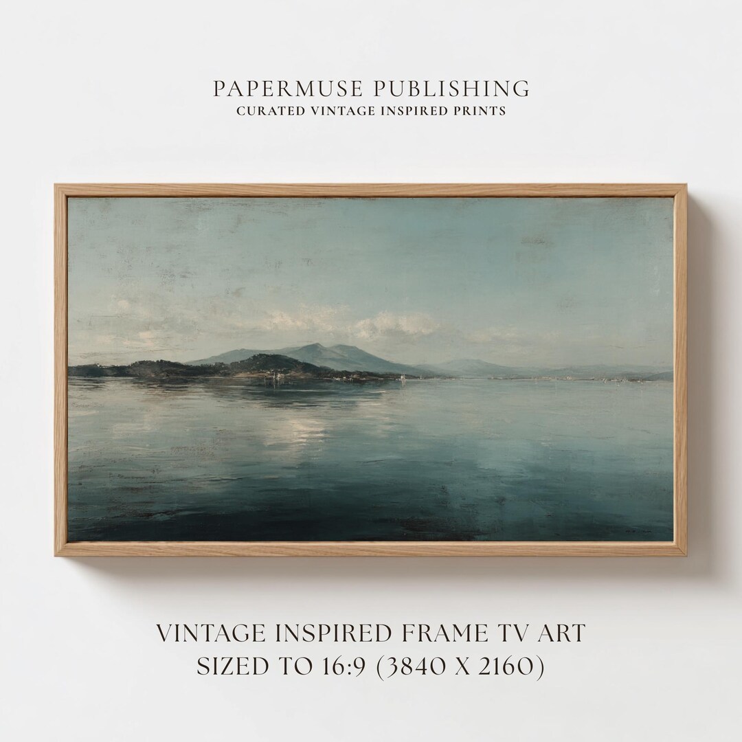Coastal Lake Frame TV Art, Blue Water Landscape, Minimal Neutral ...