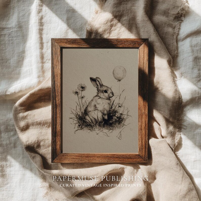 Vintage Bunny Print, Antique Rabbit Sketch Wall Art, Neutral ...