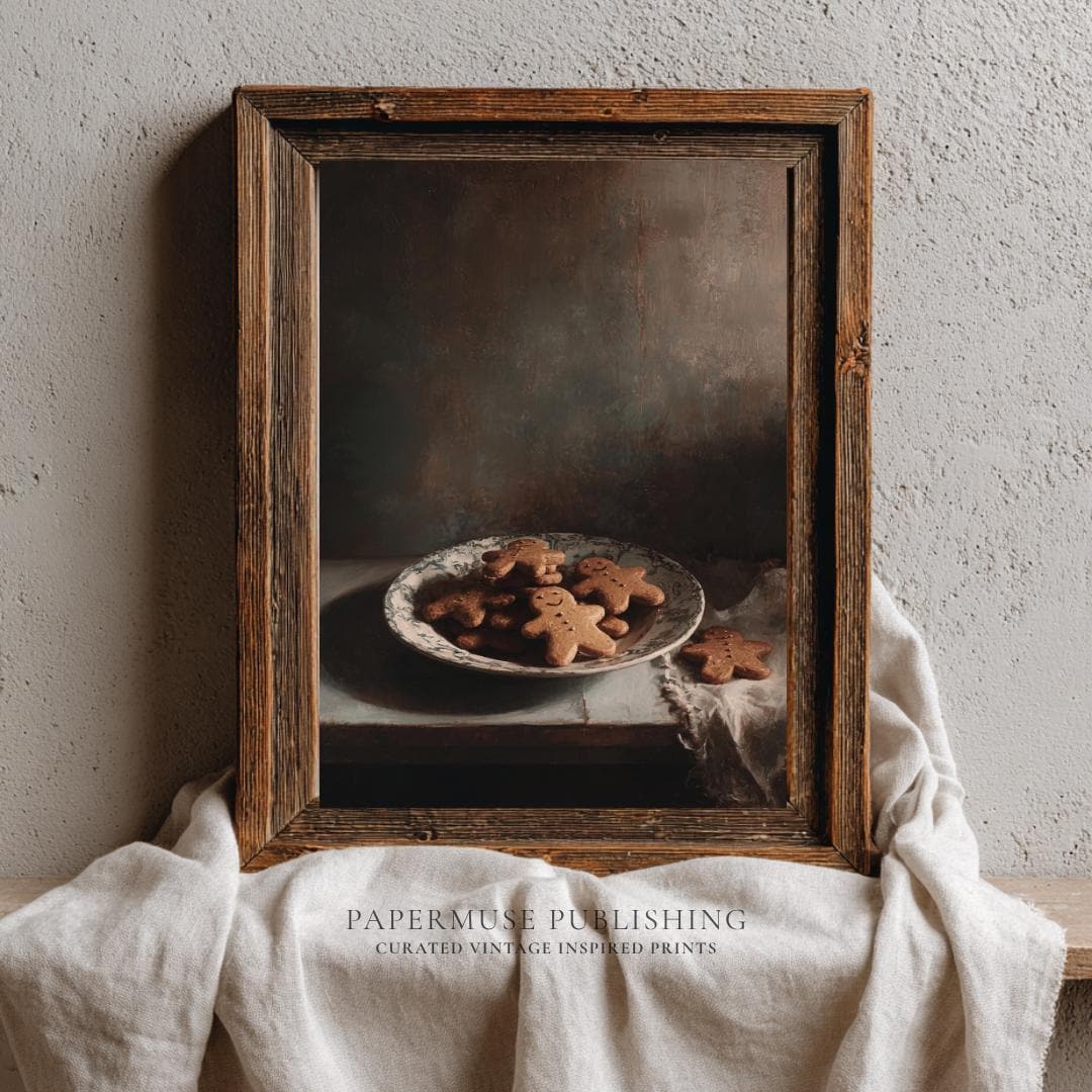 Vintage Christmas Baking Still Life, Rustic Gingerbread Cookie Print ...