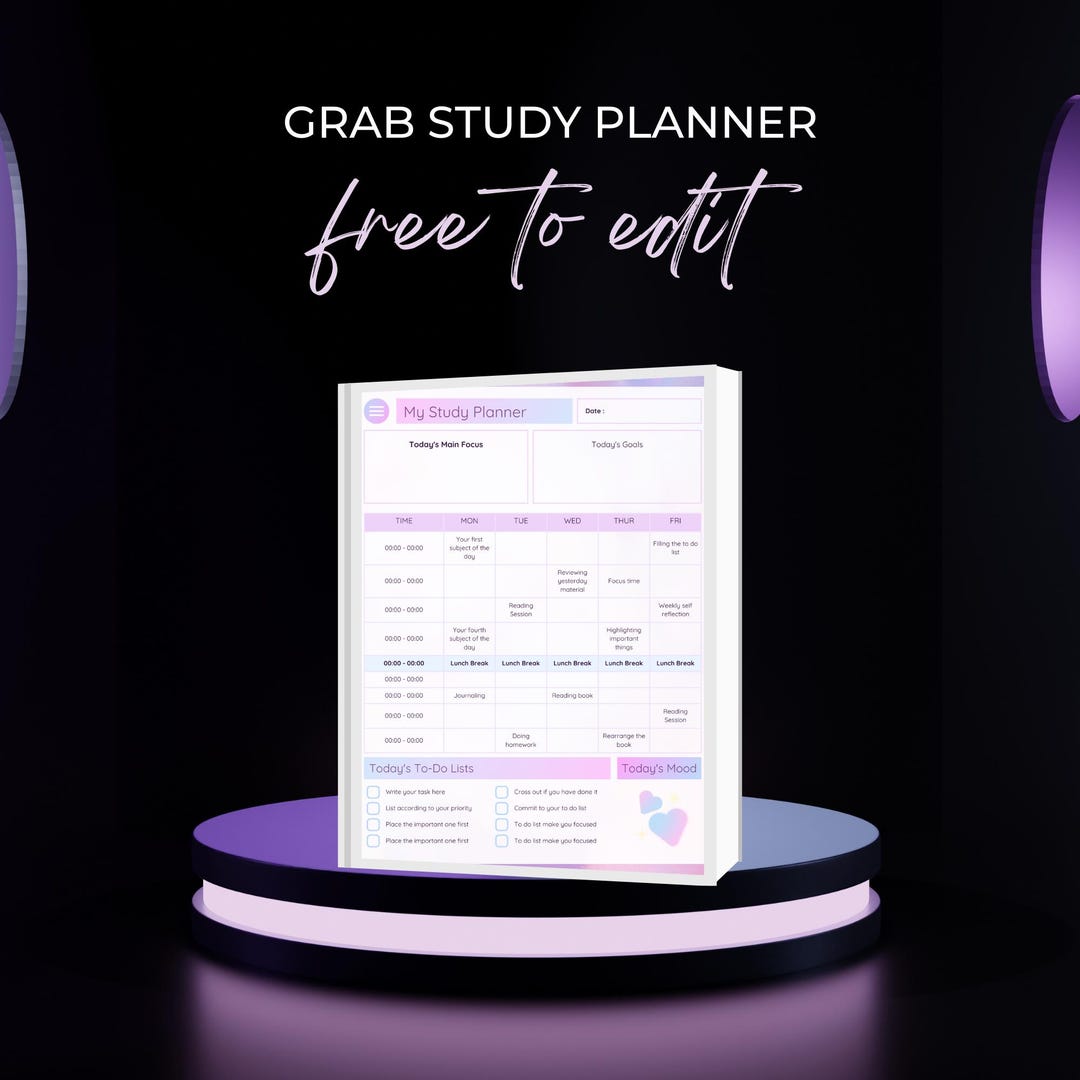 Aesthetic Study Planner Template, Pastel Daily Study Planner, Student ...
